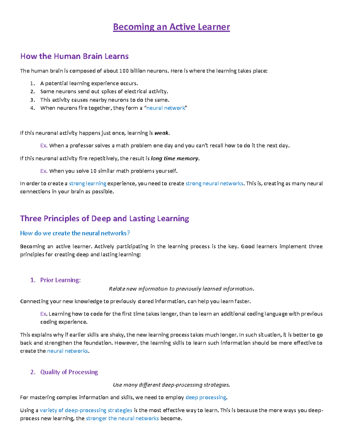 Becoming+an+Active+Learner+-+Handout - Becoming an Active Learner How ...