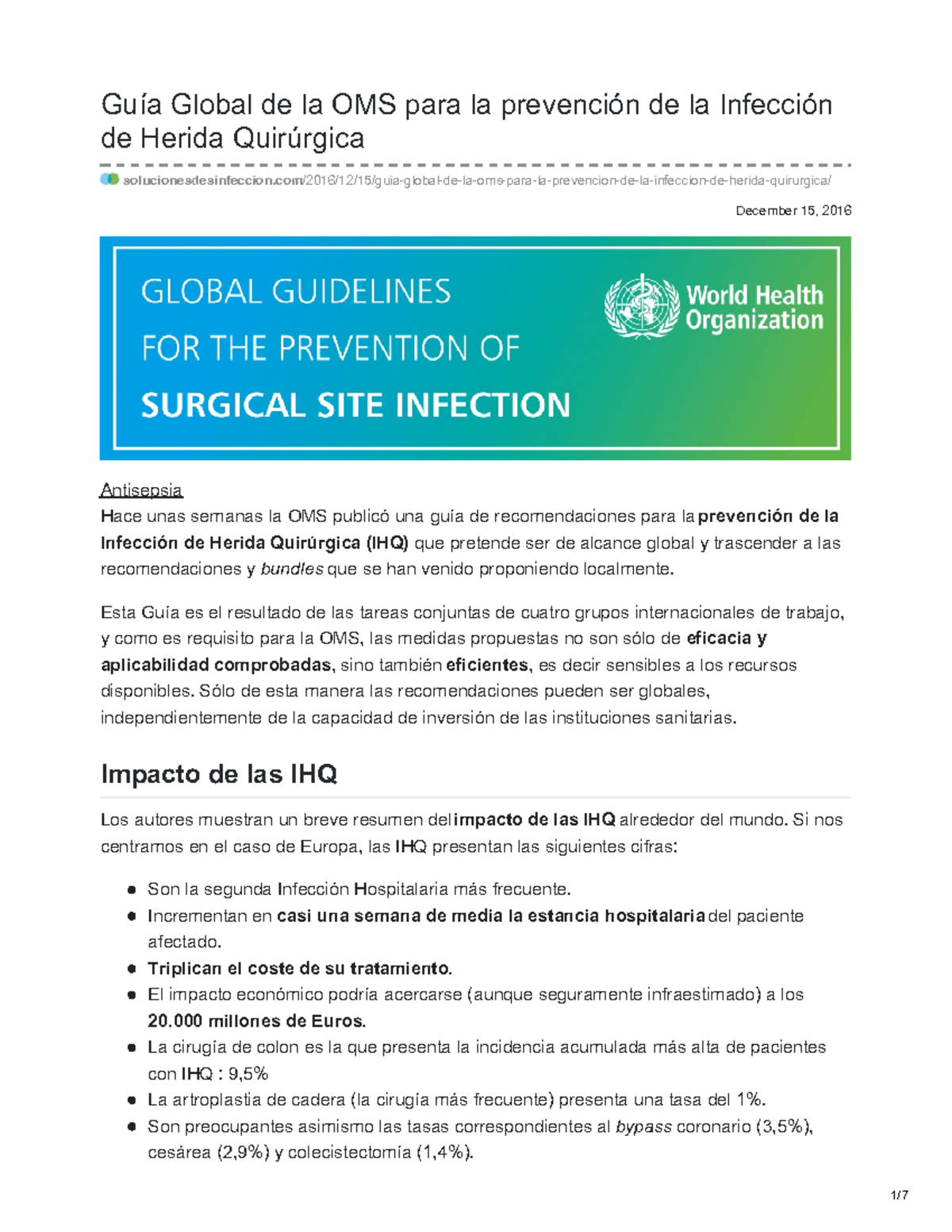 Guía global para la prevención de la infección de herida quirúrgica OMS - December 15, 2016 Guía ...
