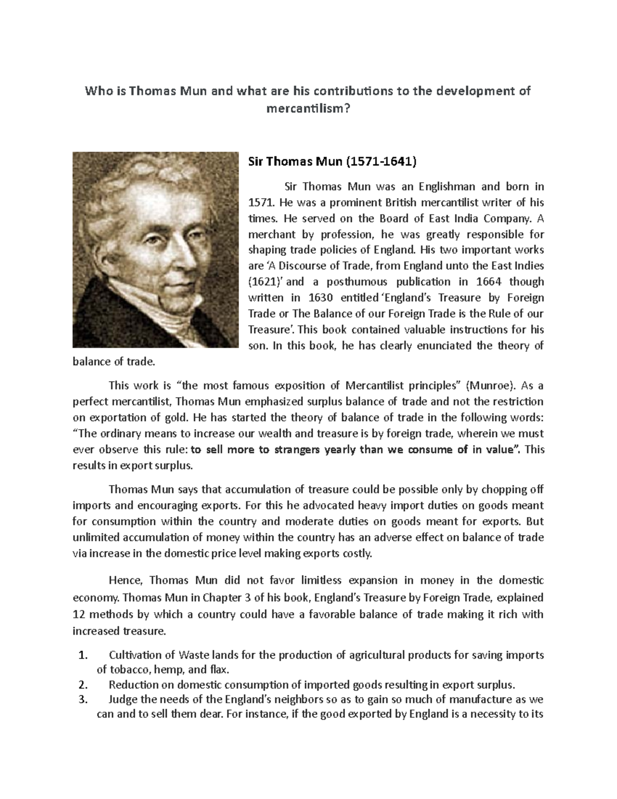 Who is Thomas Mun - Mercantilism - Who is Thomas Mun and what are his ...