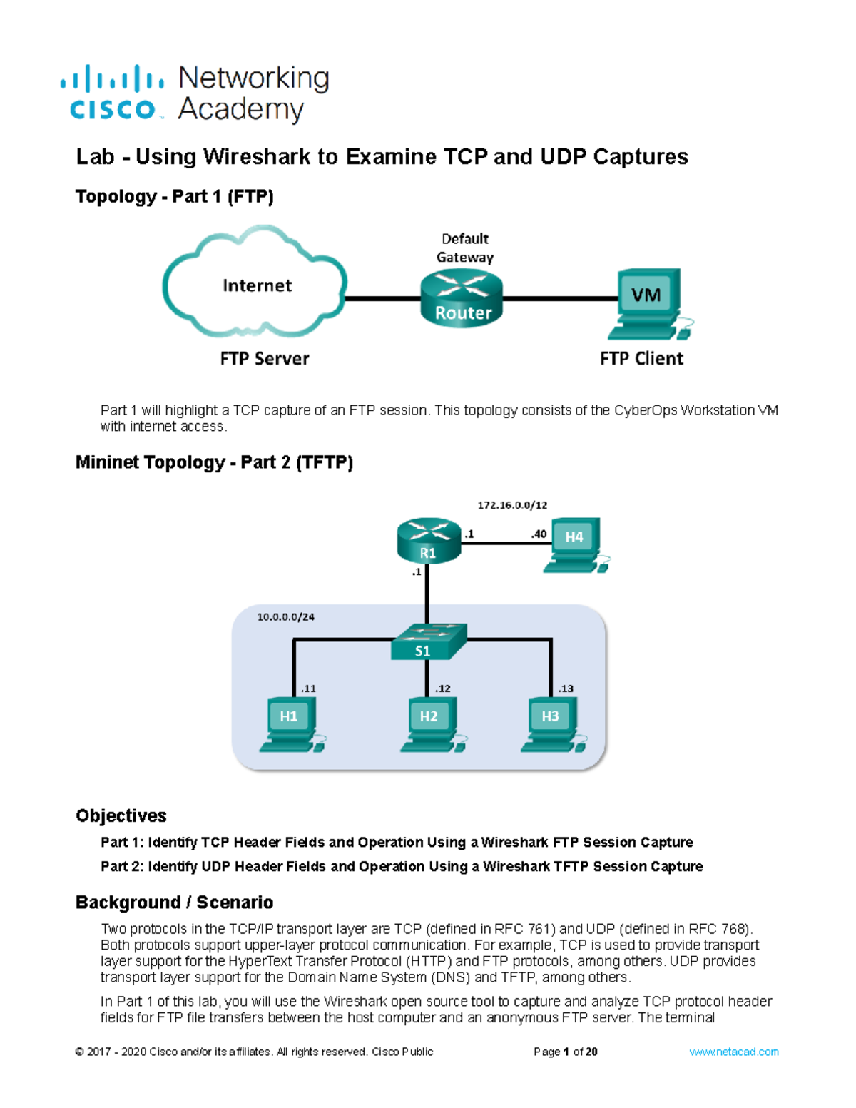 10.4.3 Lab - Using Wireshark to Examine TCP and UDP Captures - Topology - Part 1 (FTP) Part 1 ...