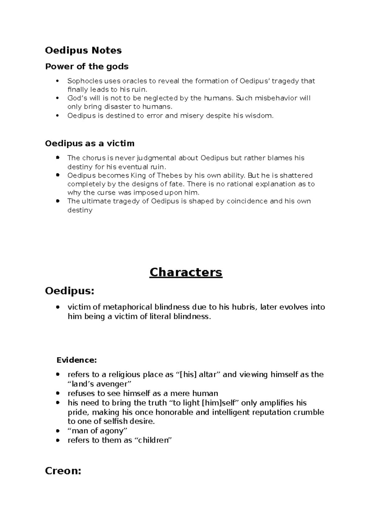 Oedipus Notes - Oedipus Notes Power of the gods Sophocles uses oracles ...