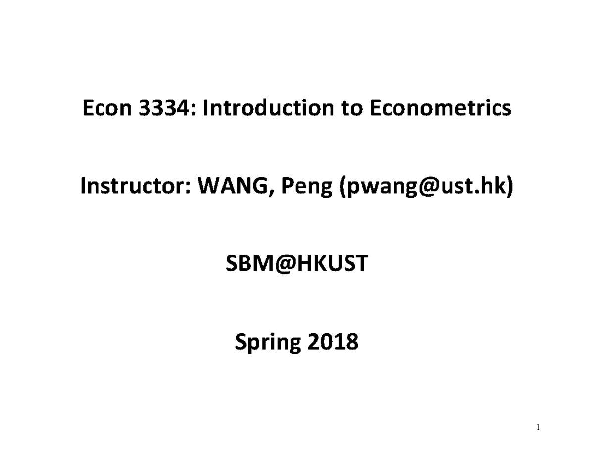 Sw-ch1 - Lecture note - Econ 3334: Introduction to Econometrics ...