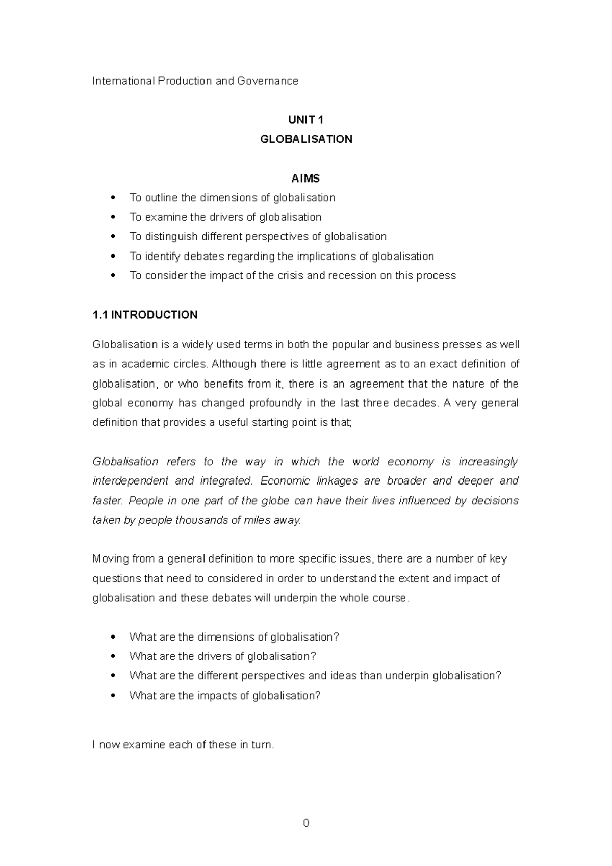 UNIT 1 Globalis Lect 2018-19 - International Production and Governance ...