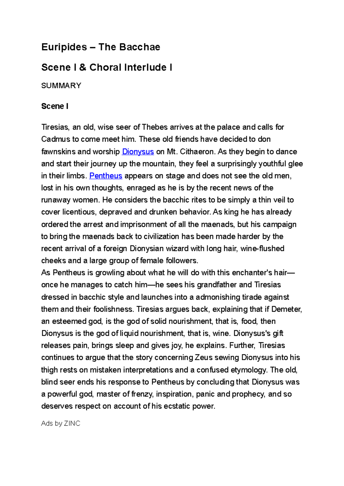 Euripides - The Bacchae - Summary and analysis scenes 1,2 - Euripides ...