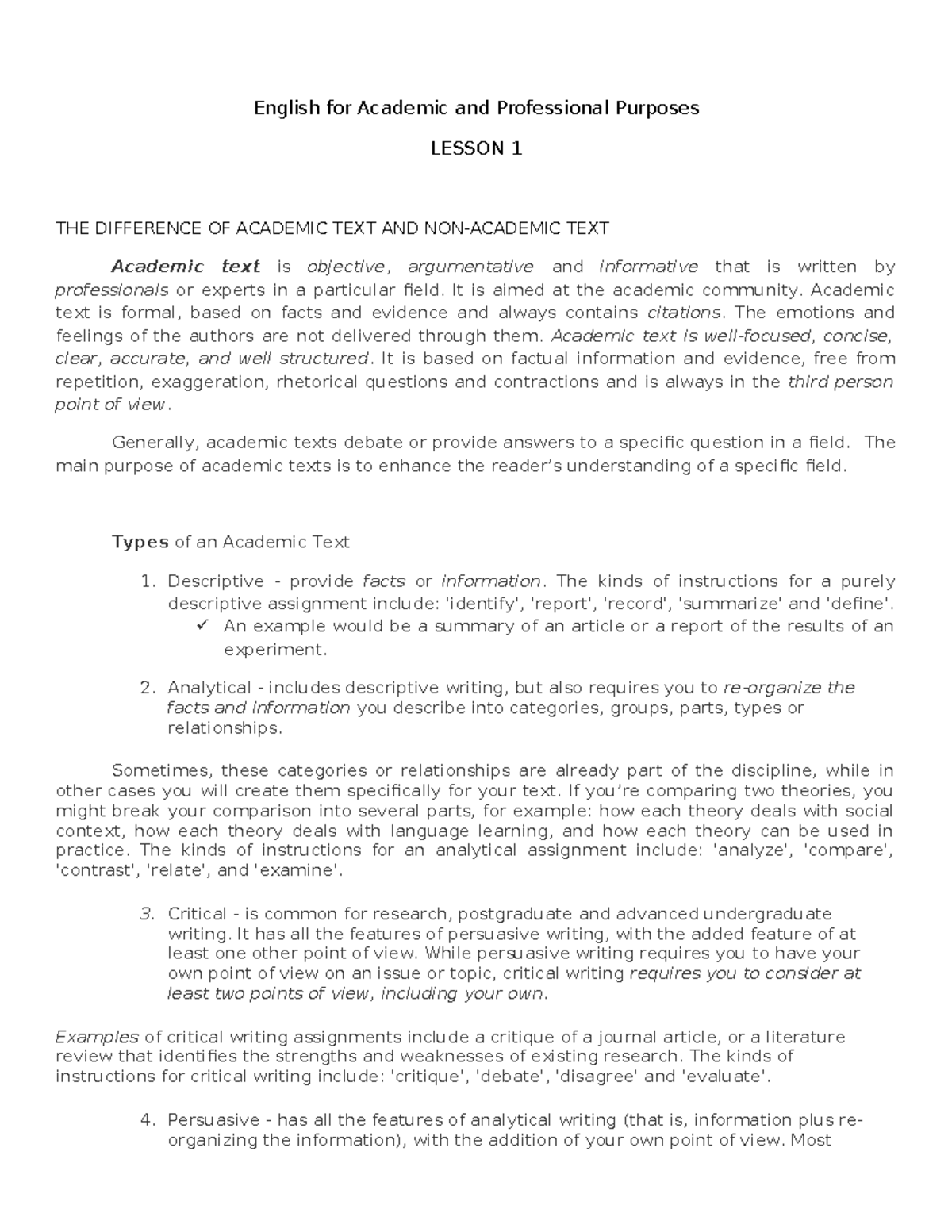 Lesson 1 EAPP 12 - English for Academic and Professional Purposes ...