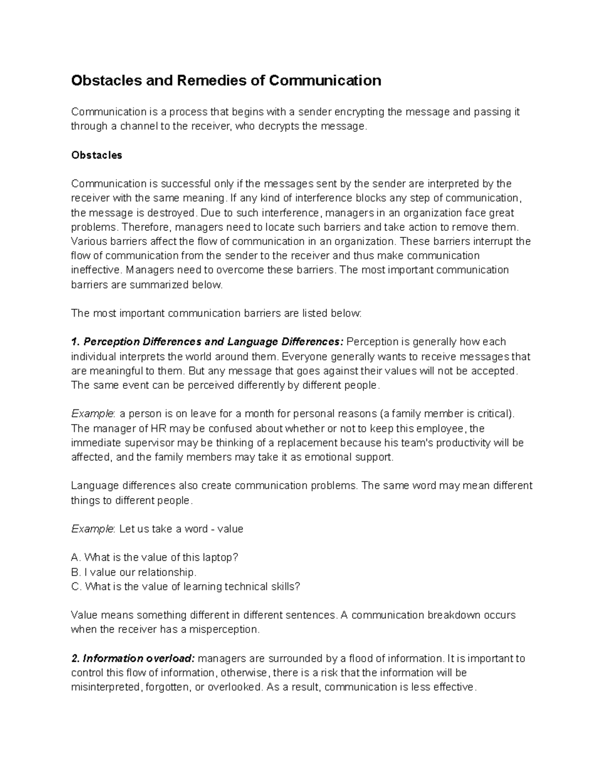 Obstacles and Remedies of Communication - Obstacles and Remedies of ...