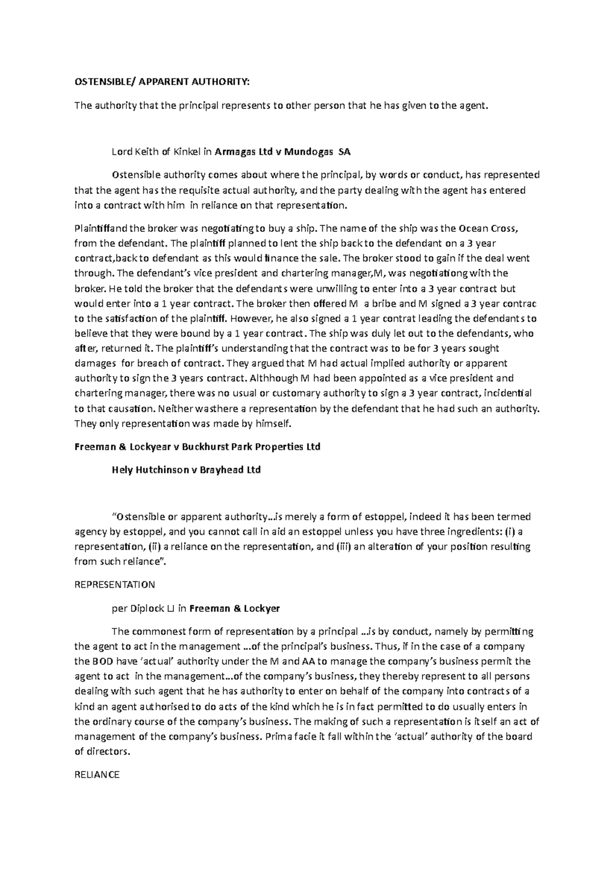 Studocu 2 - Lecture notes 5 - OSTENSIBLE/ APPARENT AUTHORITY: The ...