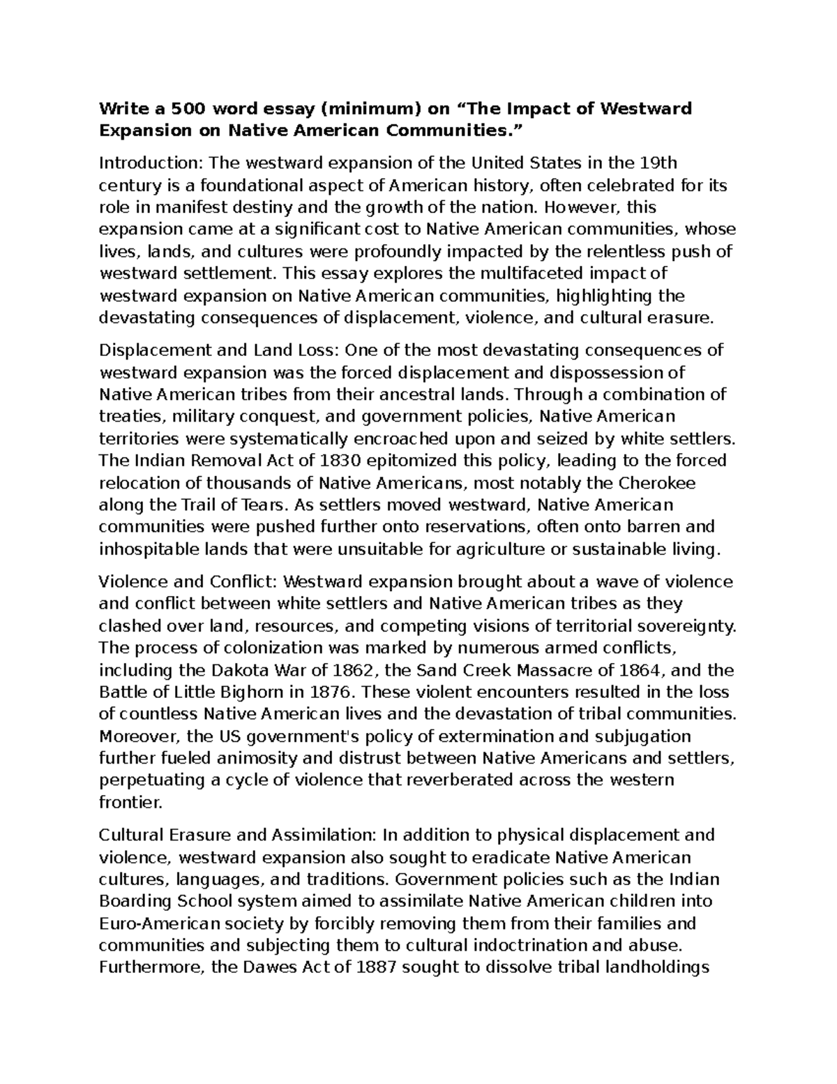 USH 2 - HUSH Assignment - Write a 500 word essay (minimum) on “The ...