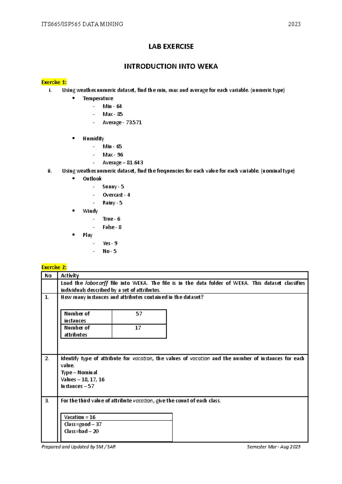 ITS665 - Do it yourself - ITS665/ISP565 DATA MINING 2023 LAB EXERCISE INTRODUCTION INTO WEKA ...