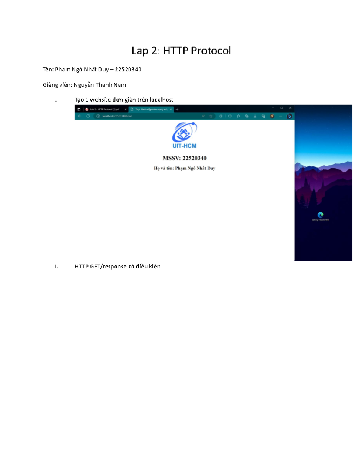 it005 Thực hành lap2 - Lap 2: HTTP Protocol Tên: Phạm Ngô Nhất Duy – 22520340 Giảng viên: Nguyễn ...