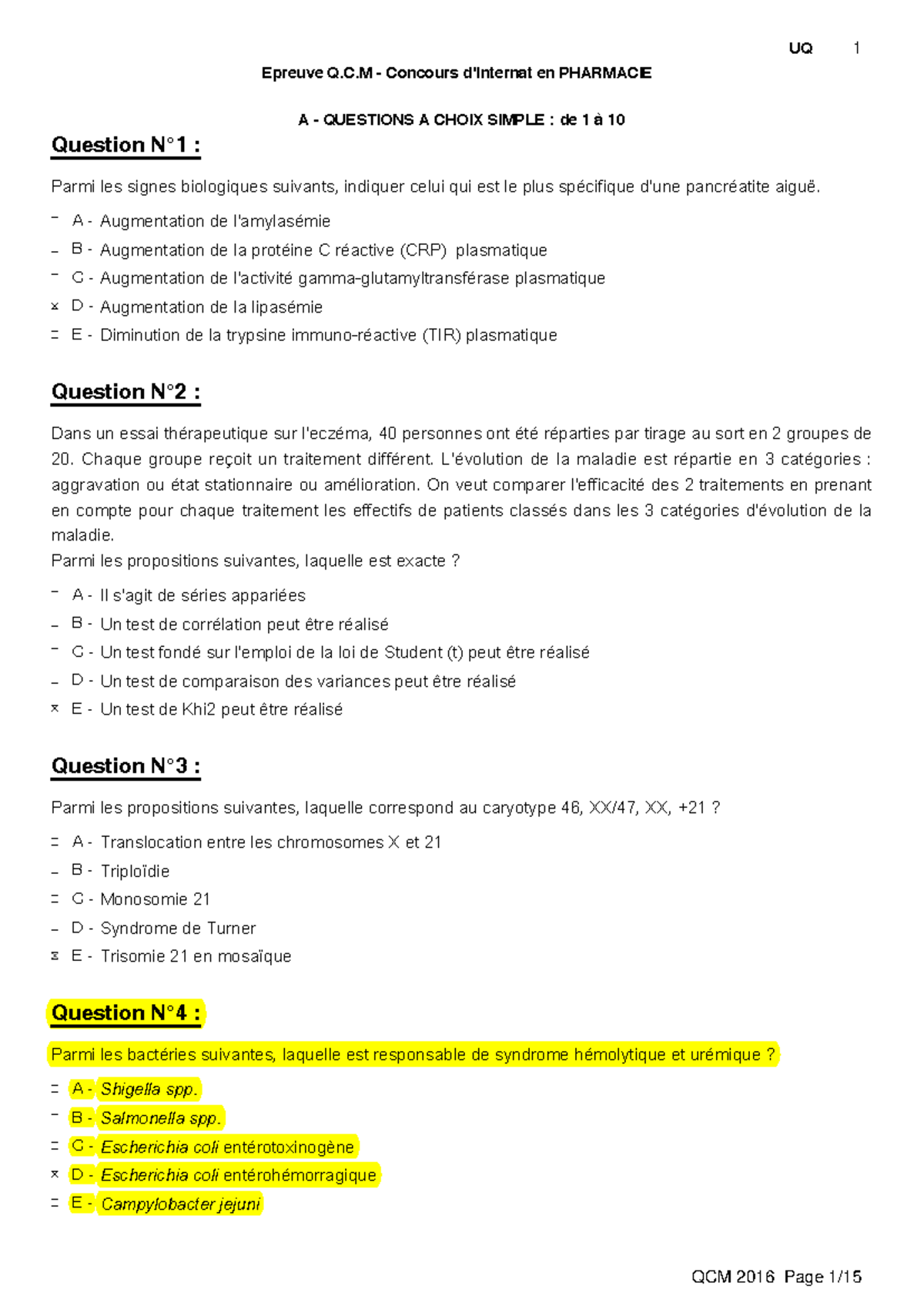 Correction QCM 2018 - Mieux assimilé le cours - Epreuve Q.C - Concours ...