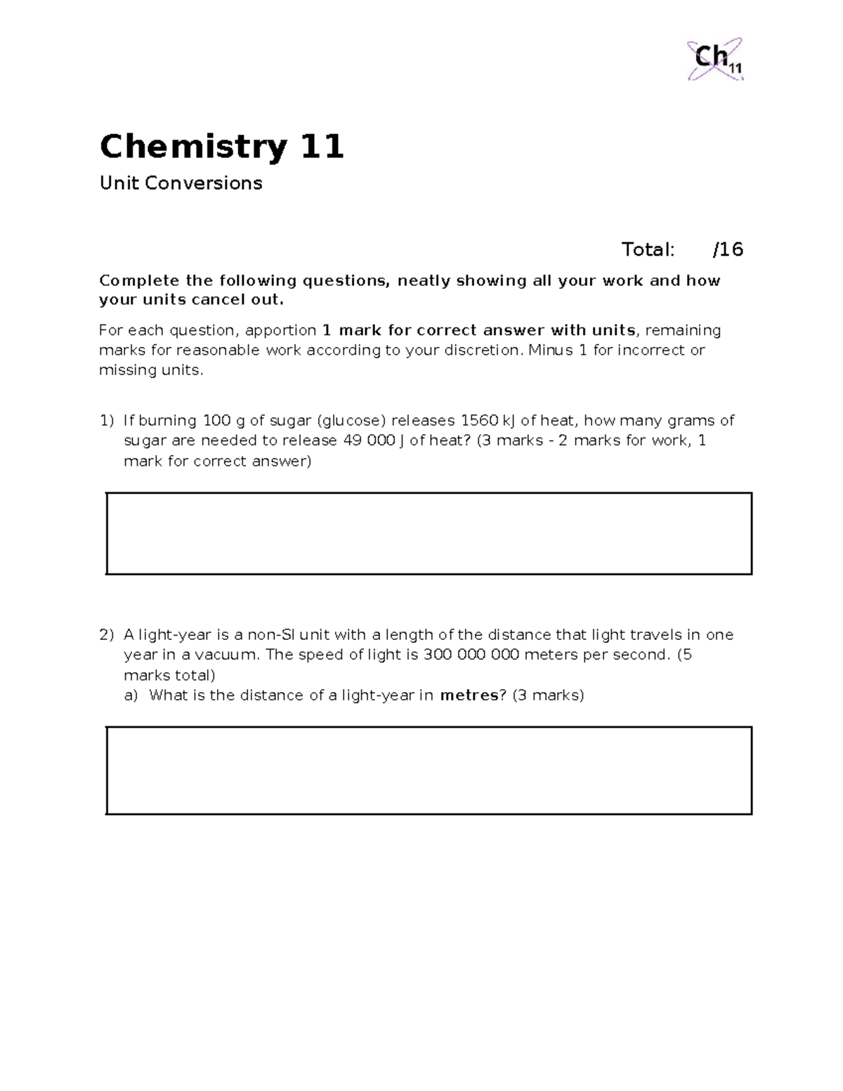 Mod2-Lesson 2-Unit Conversions Assignment 1 - Chemistry 11 Unit ...