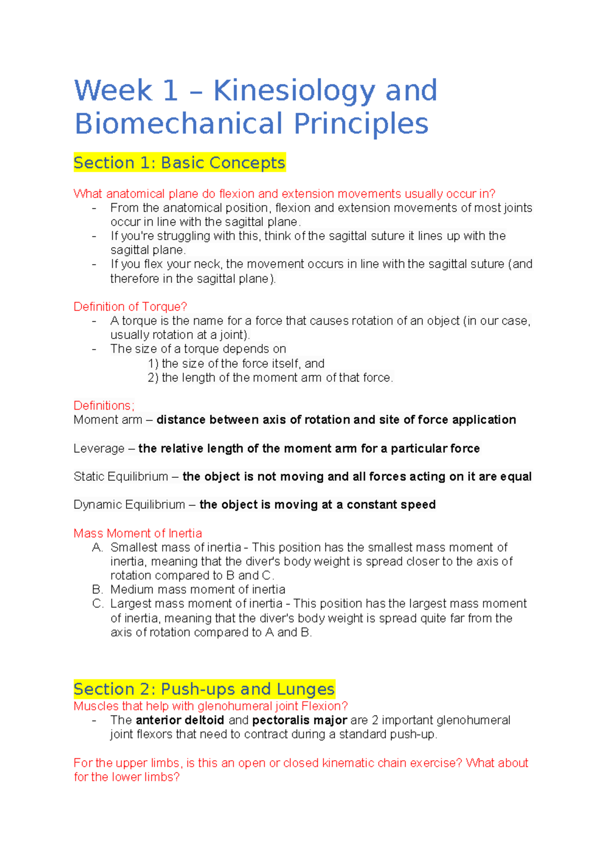 CHI247 - Self-paced Modules - Week 1 – Kinesiology and Biomechanical ...