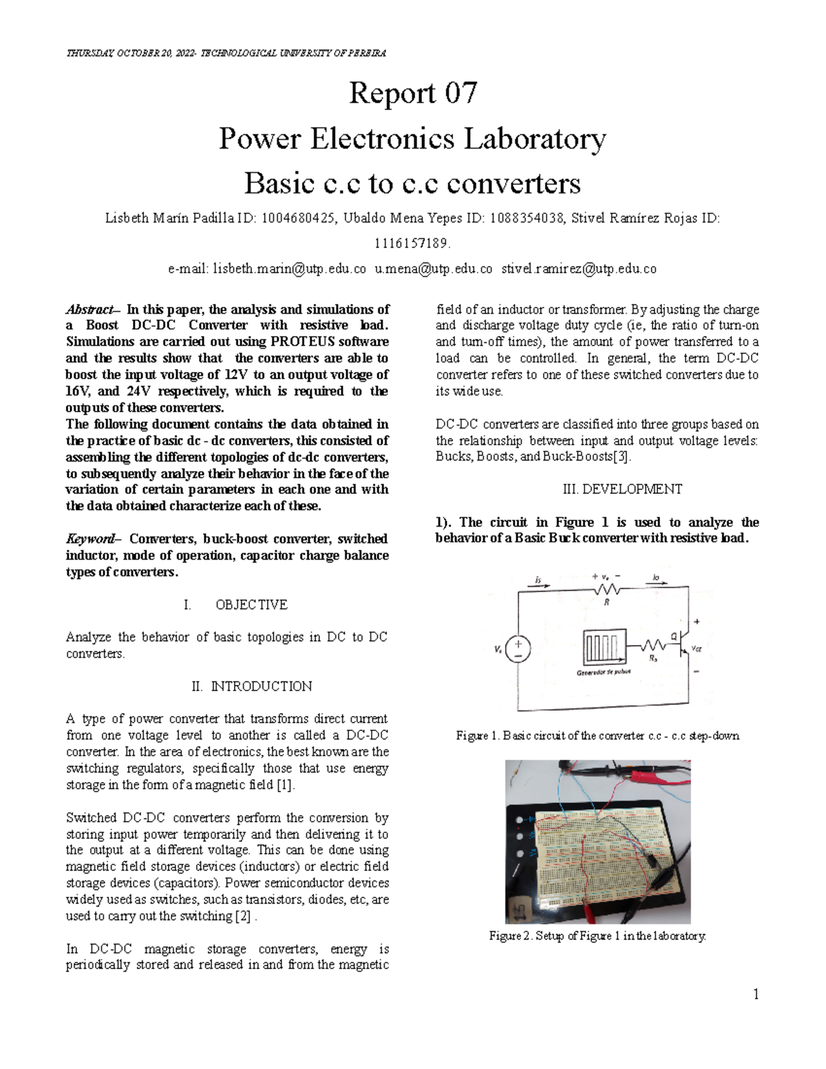 Convertidores básicos cc cc Practica 7 - Report 07 Power Electronics Laboratory Basic c to c ...