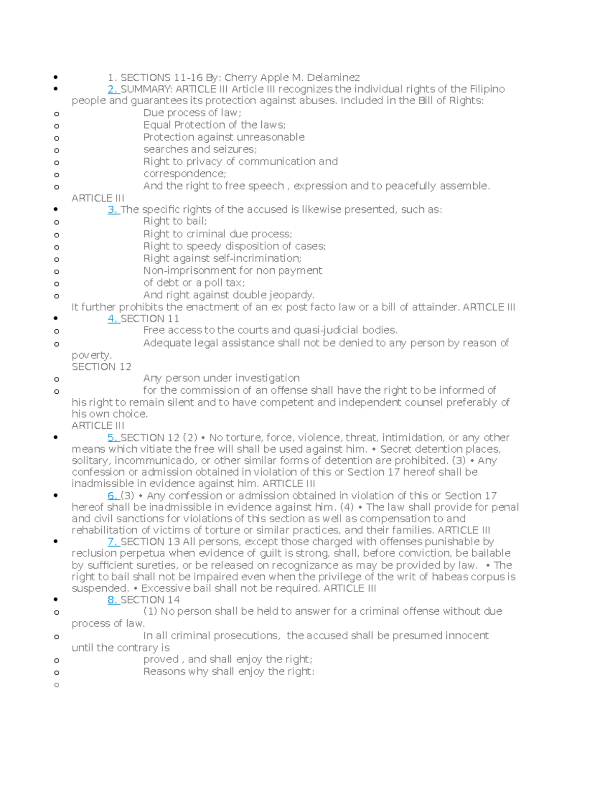 Bill of rights 3 - Compilation of case digests - 1. SECTIONS 11-16 By ...