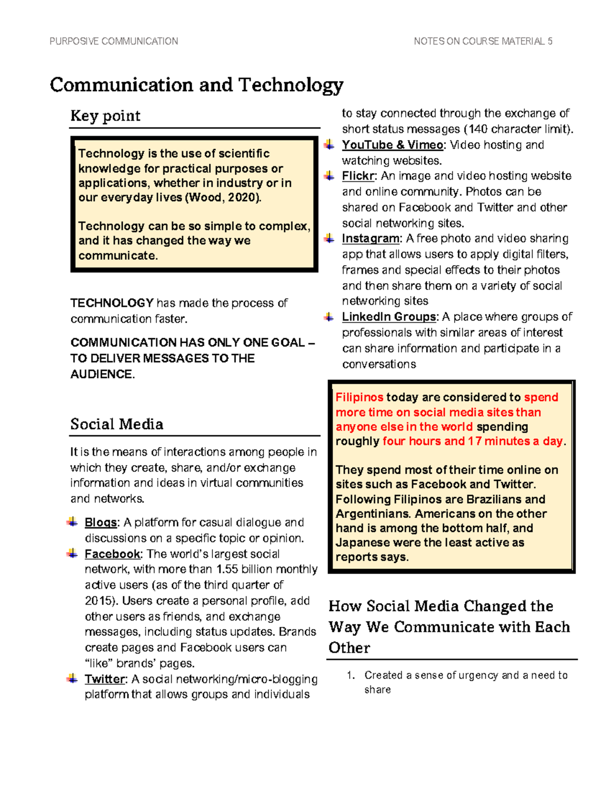 CM05 - Communication and Technology - PURPOSIVE COMMUNICATION NOTES ON ...
