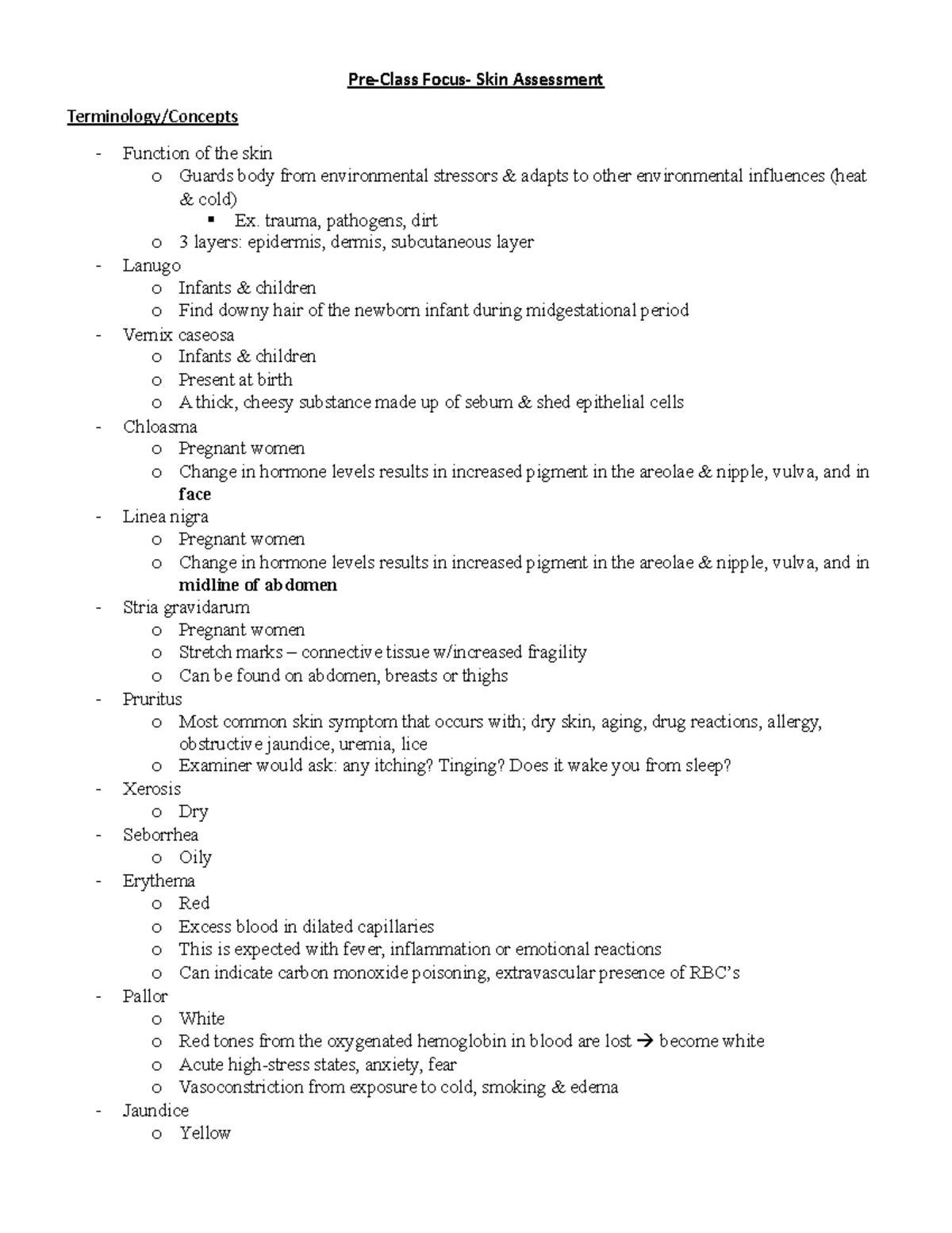 Preclass guide- Skin Assessment - Pre-Class Focus- Skin Assessment ...