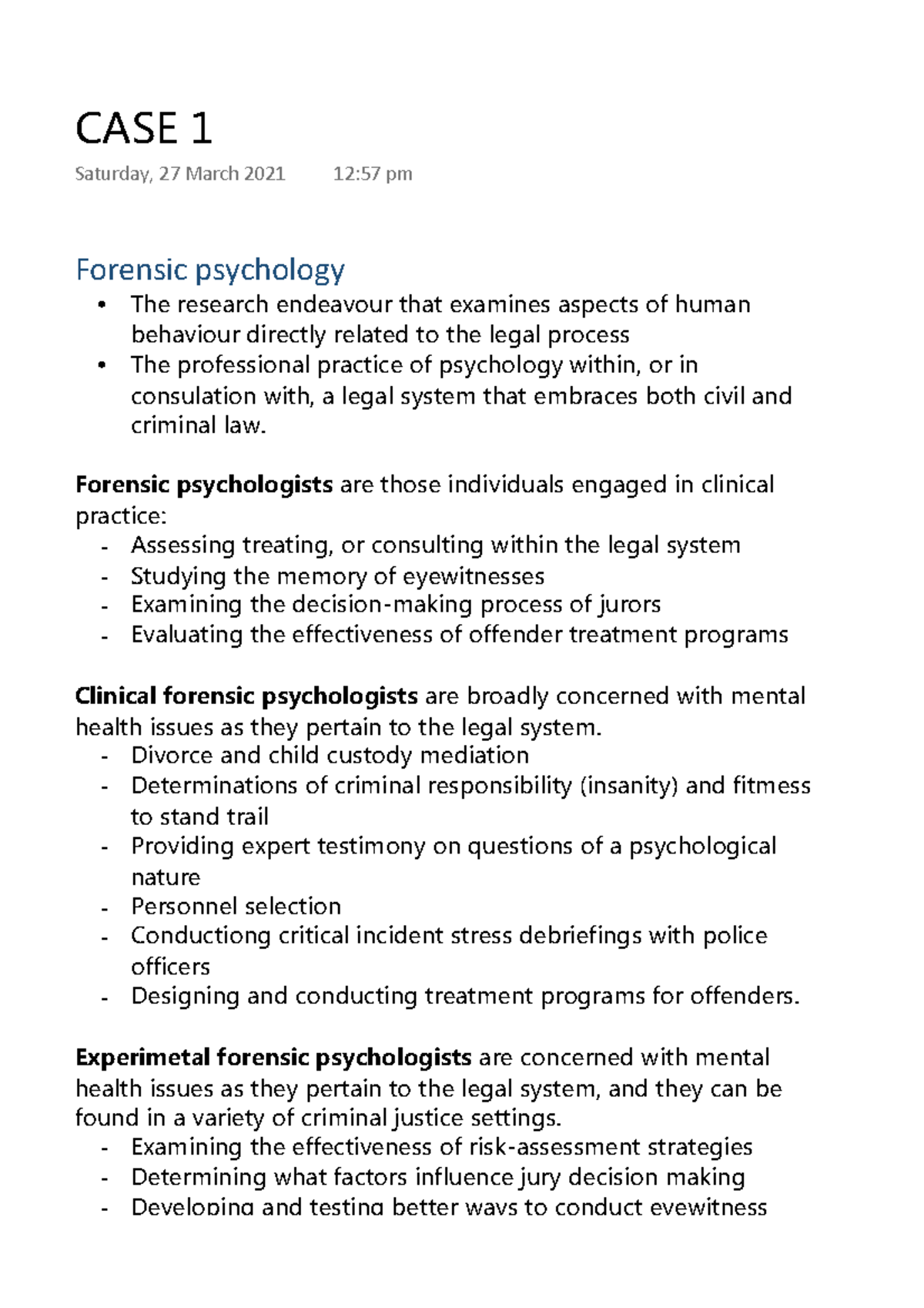 OLET2602 Module 1 - Forensic psychology (case1) - Forensic psychology ...