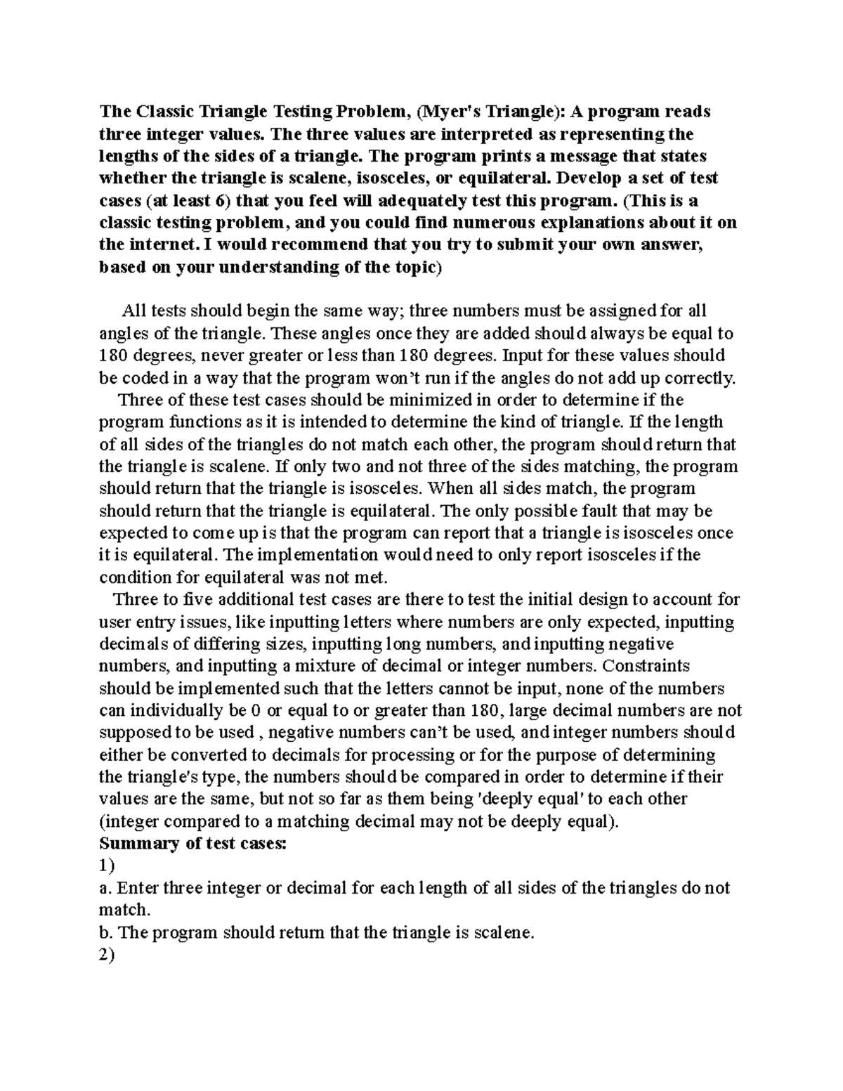 The Classic Triangle Testing Problem - CS 2205 - UoPeople - Studocu