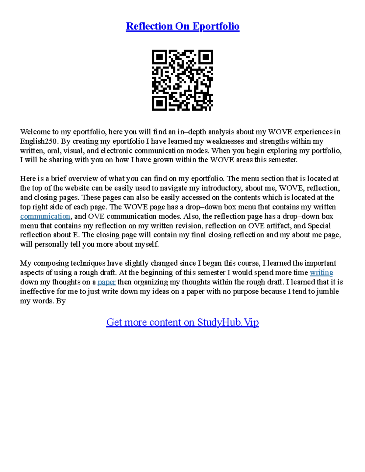 Coursework Essays - Reflection On Eportfolio Welcome to my eportfolio ...