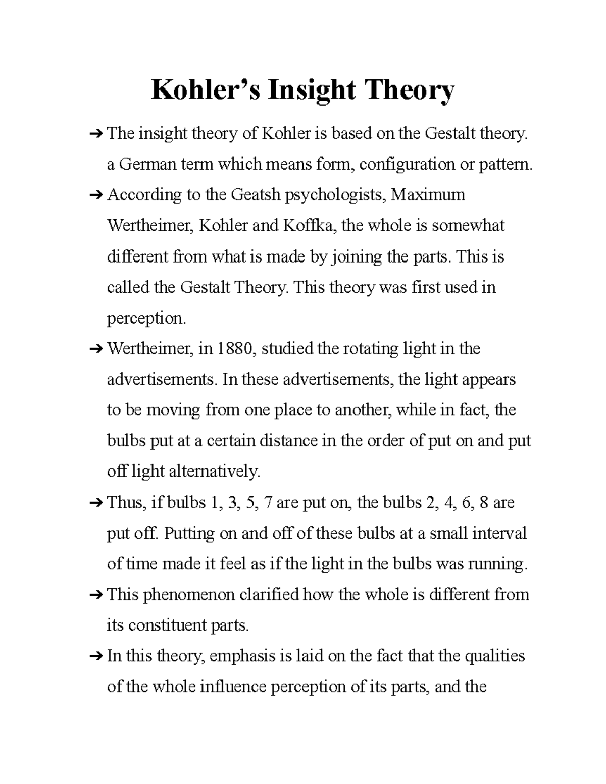 Kohler’s Insight Theory - Kohler’s Insight Theory The insight theory of ...