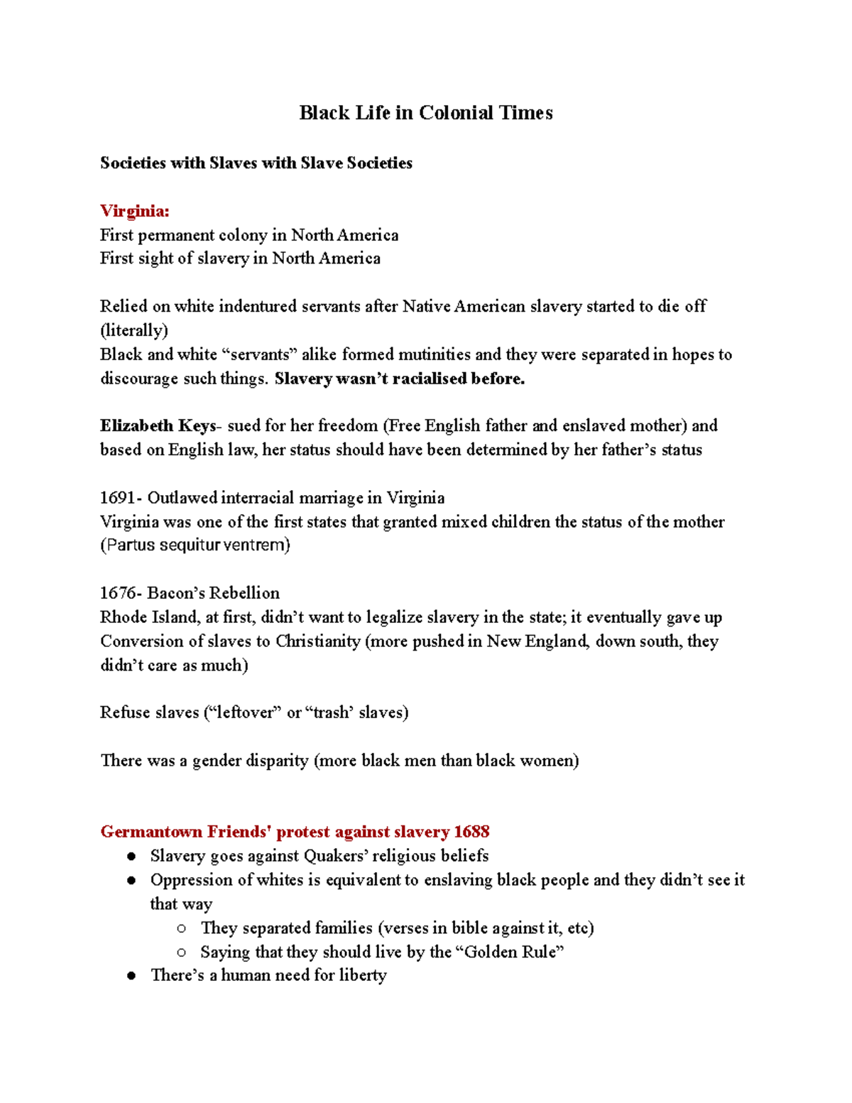 African American History (9/27) - Black Life in Colonial Times ...