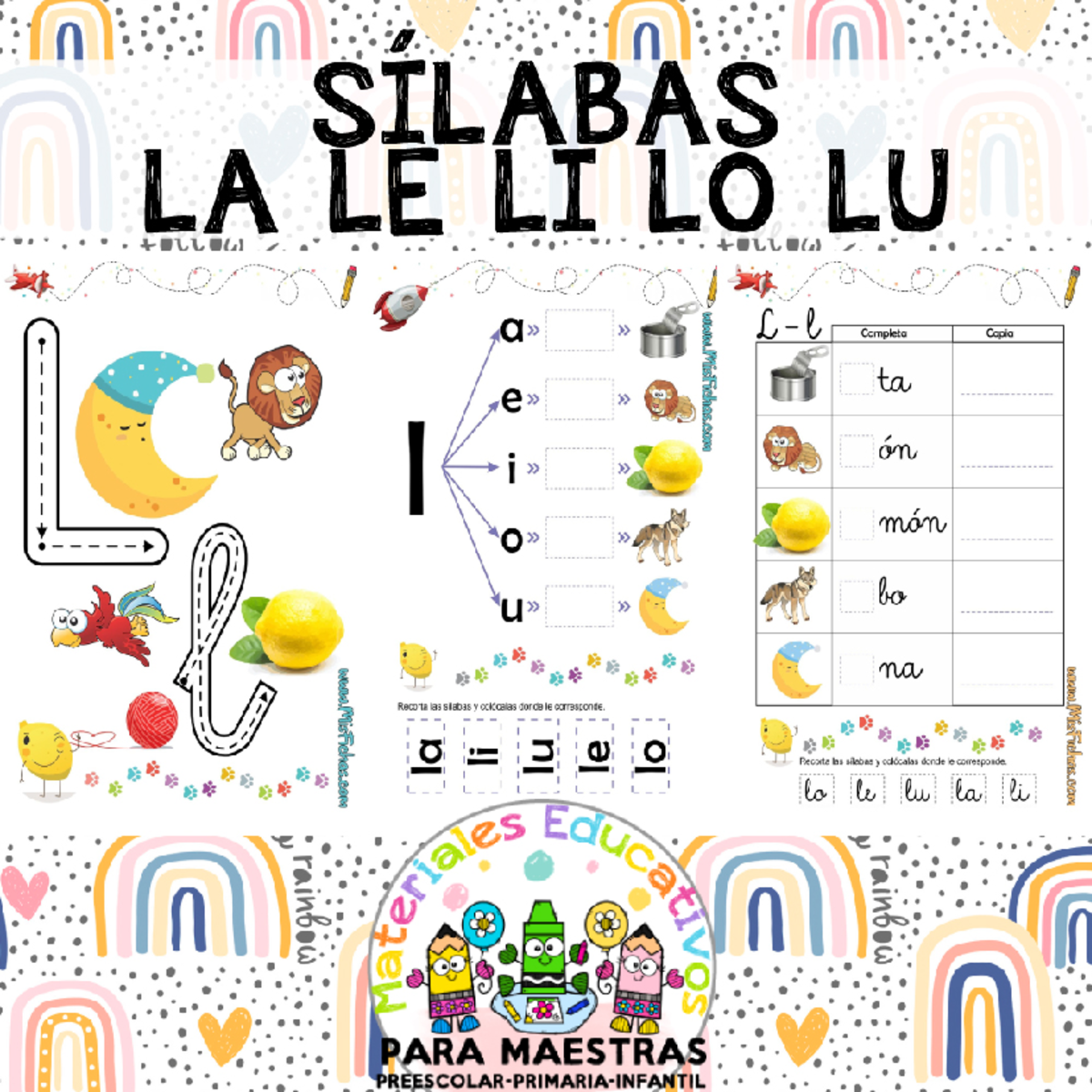 Fichas para trabajar las sílabas La Le Li Lo Lu por Materiales Educativo s Maestras - n n m ...