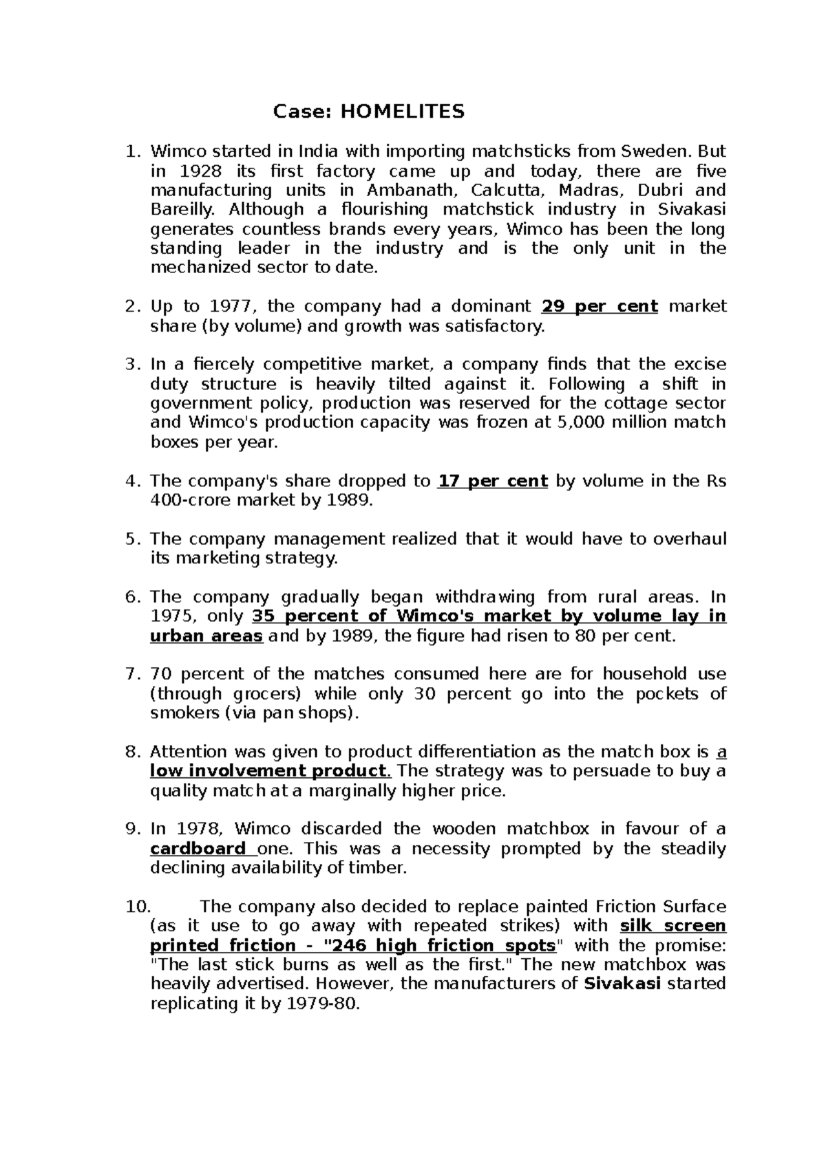 Homelite-shortened - Marketing Case Study - Case: HOMELITES Wimco ...