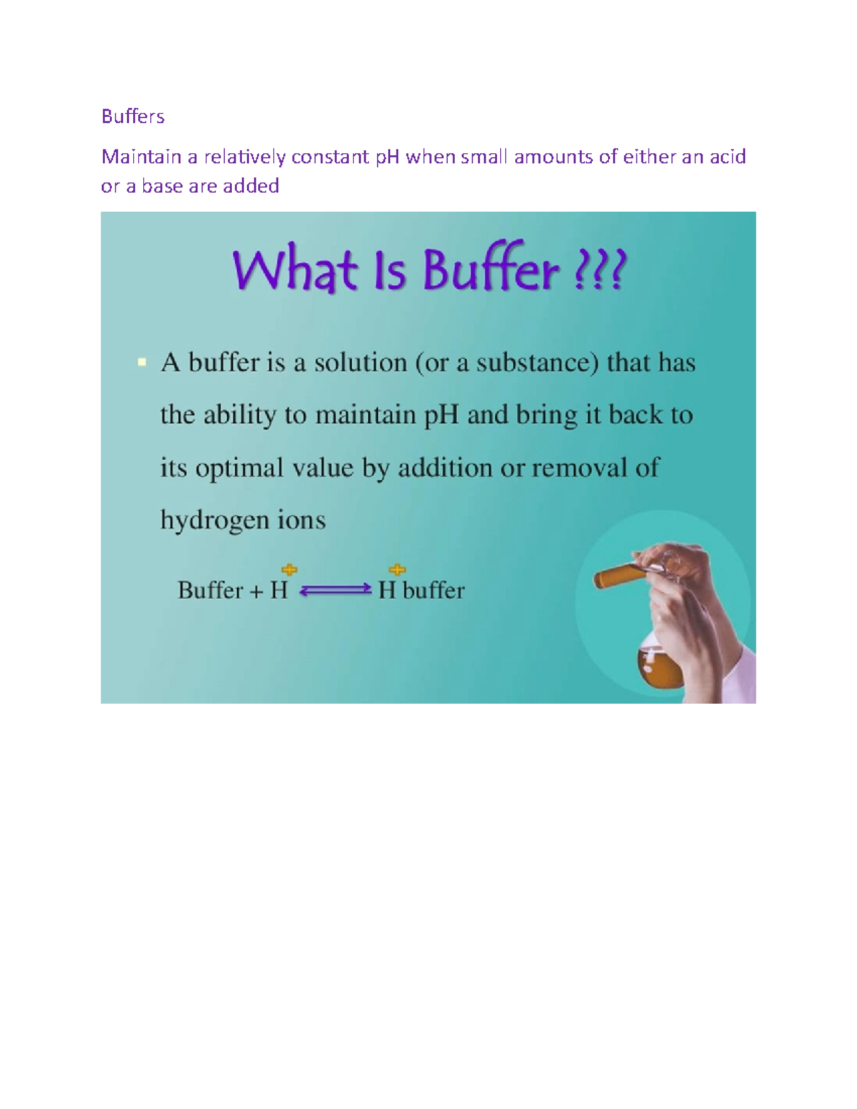 50 Buffers - chem - CHM 311 - Buffers Maintain a relatively constant pH ...