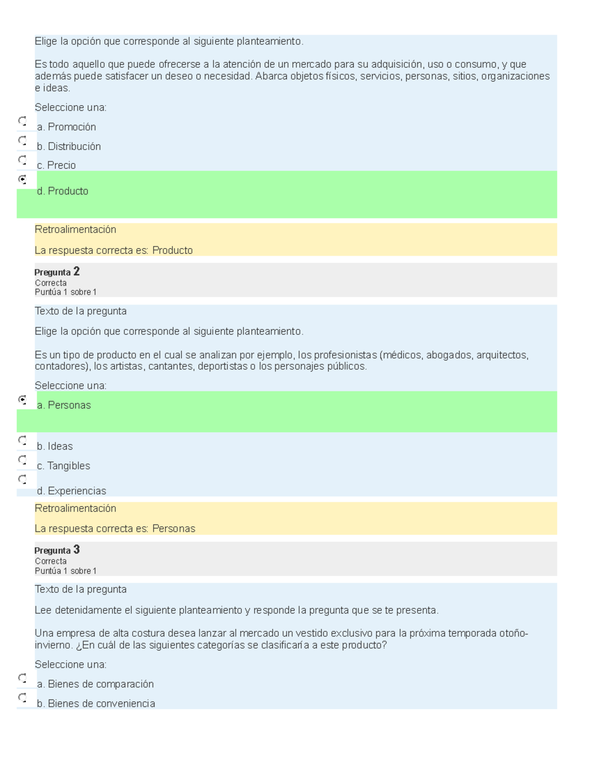 EA1. Tipos y niveles de producto - Elige la opción que corresponde al siguiente planteamiento ...