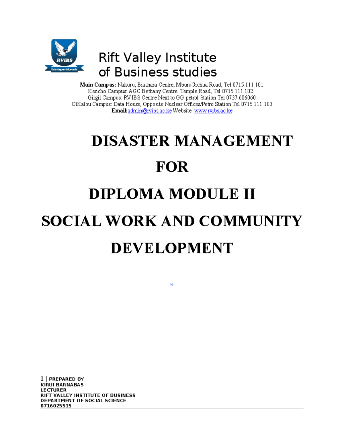 Disaster Management FOR SOCIAL WORK - DISASTER MANAGEMENT FOR DIPLOMA ...