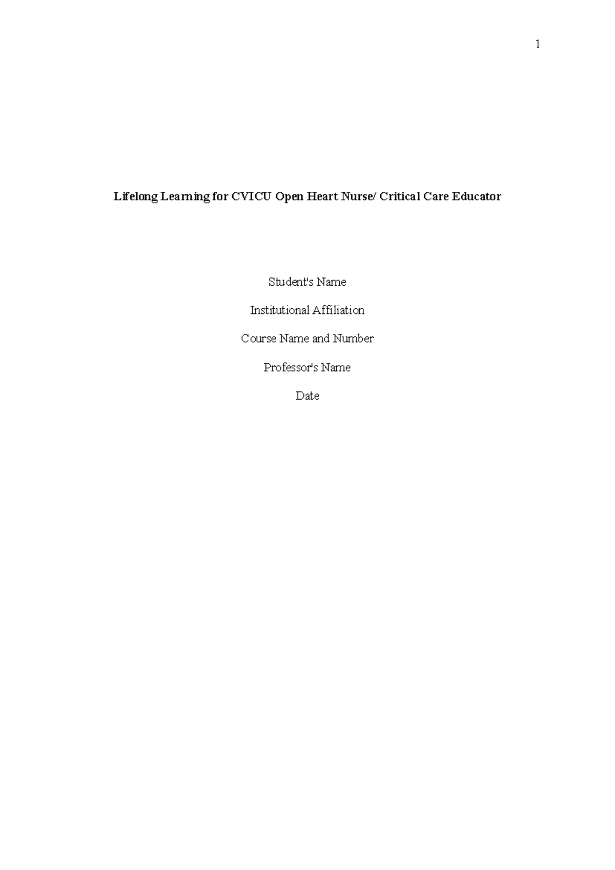 Order ID#255132 - Lifelong Learning for CVICU Open Heart Nurse ...