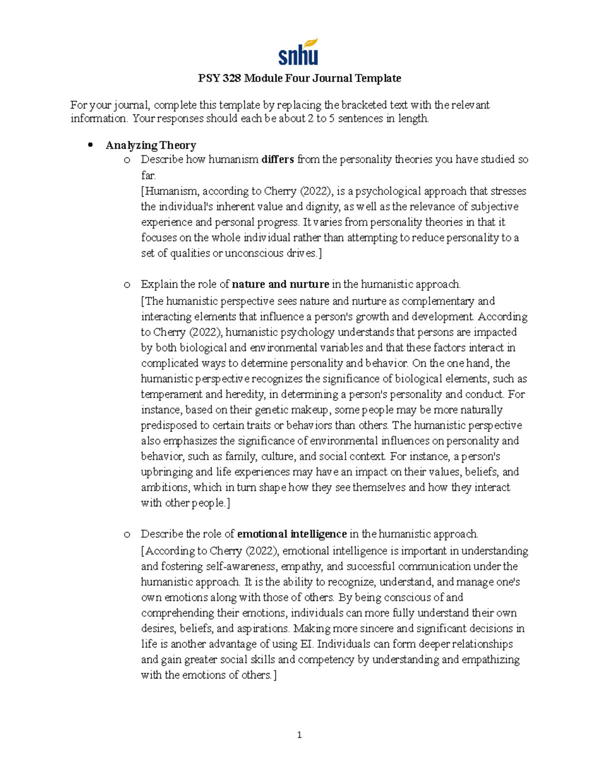 PSY 328 Module Four Journal Template - PSY 328 Module Four Journal ...