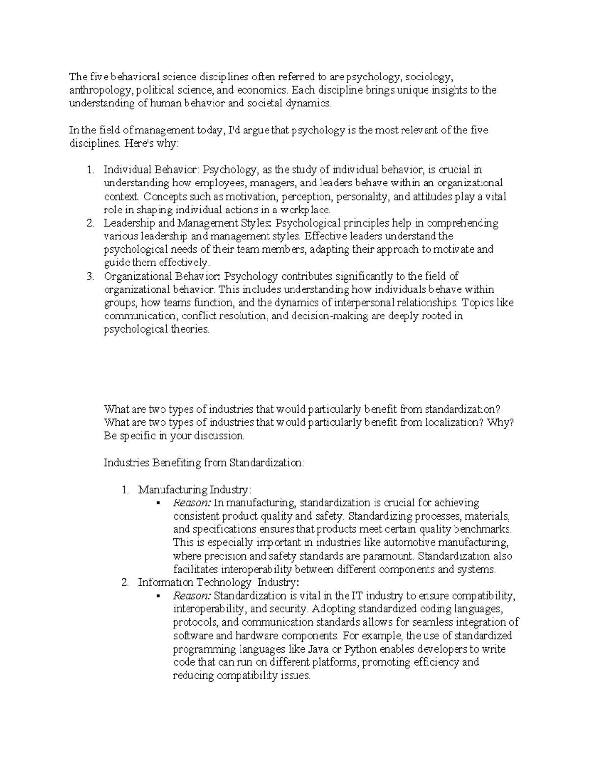 The five behavioral science disciplines often referred to are ...