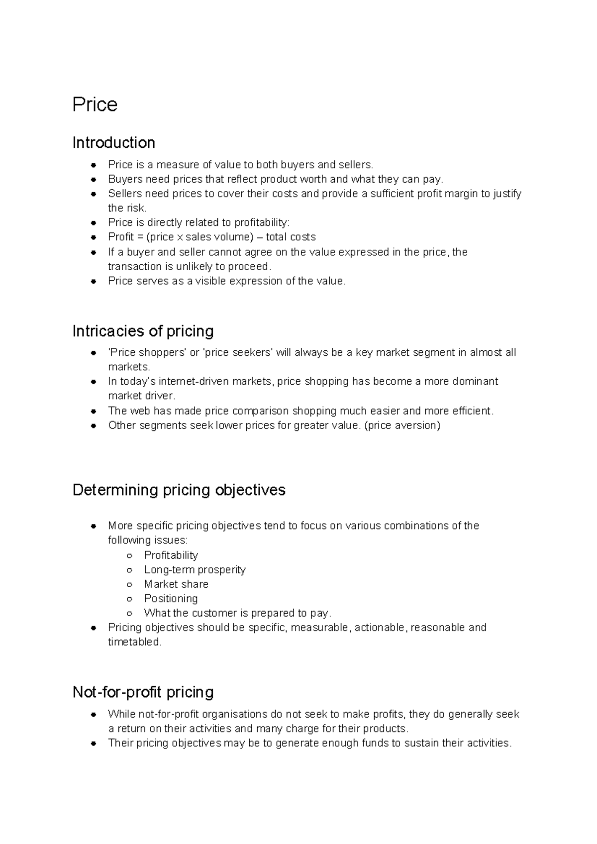 Lecture 6 - Notes - Price Introduction Price is a measure of value to ...