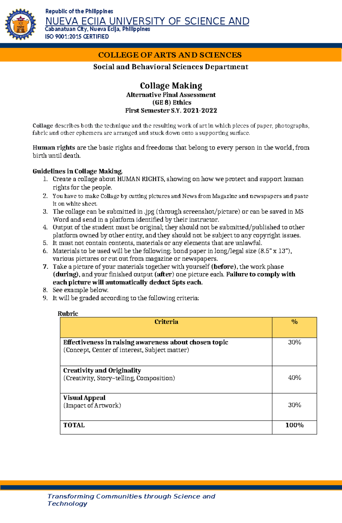 GE 8 Ethics Finals Revised - Republic of the Philippines NUEVA ECIJA ...