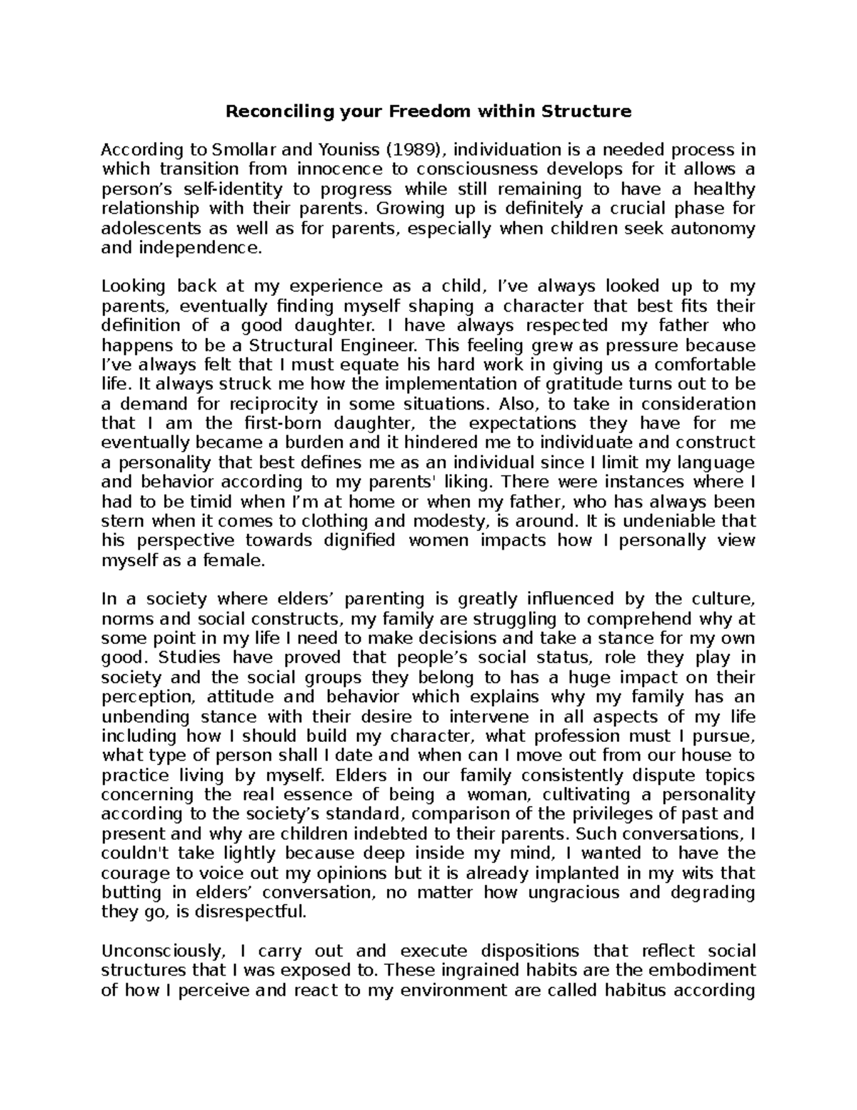 Reconciling your Freedom within Structure (Reflection) - Reconciling ...