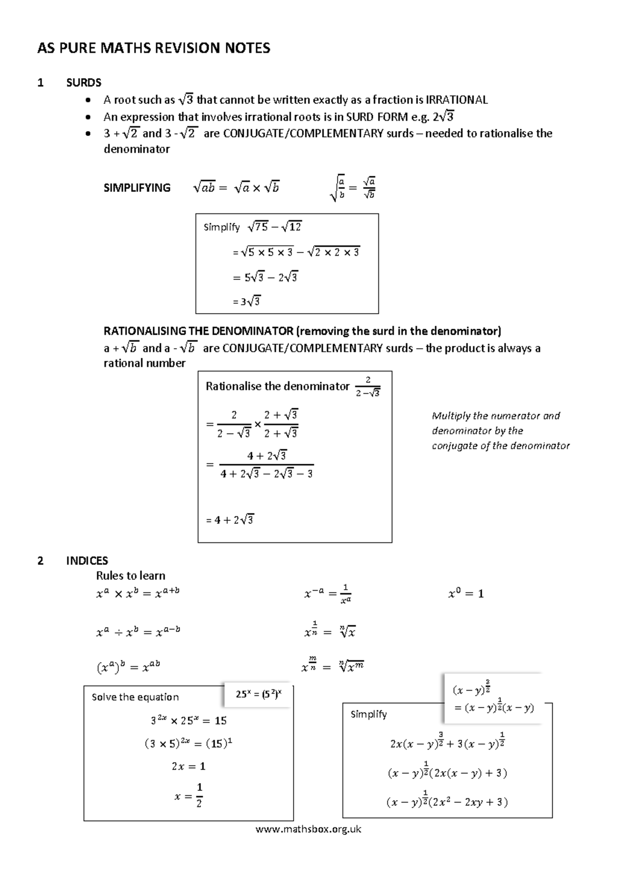 Ascore - Pure year 1 cheat sheet notes - AS PURE MATHS REVISION NOTES 1 ...