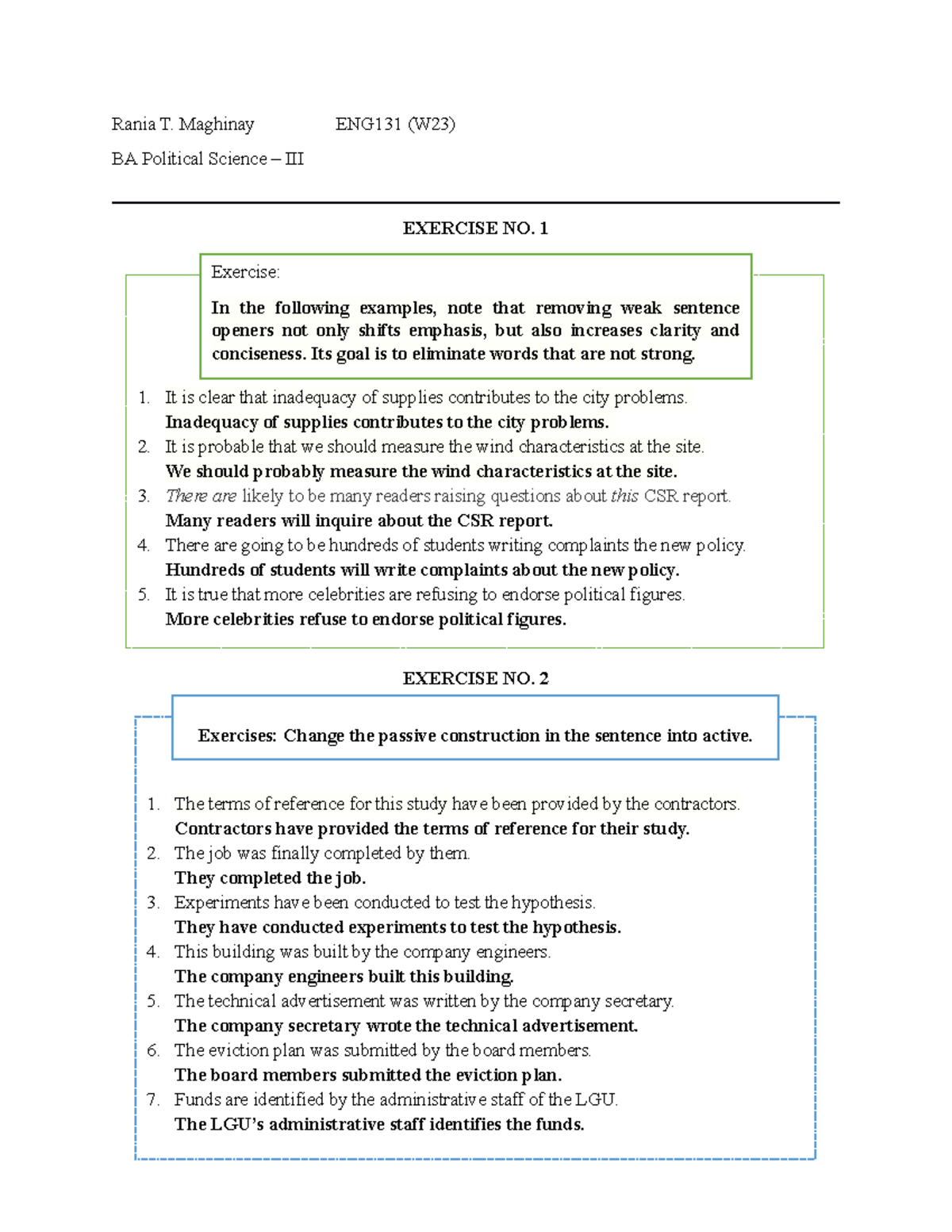 Maghinay - English Exercises - College English II ENG - MSU-IIT - Studocu