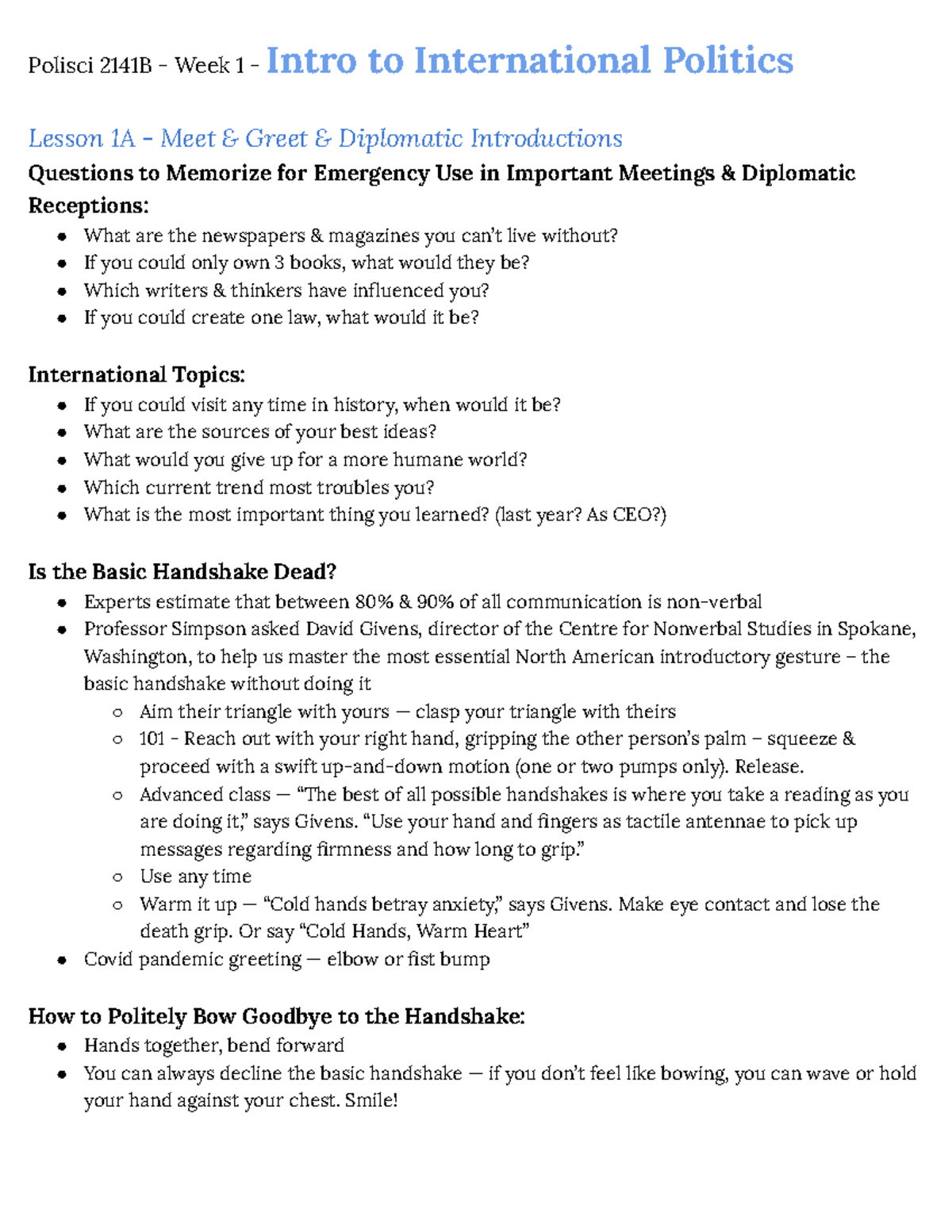 POLI SCI weekk 1 - notes for pol sci glob violence - Polisci 2141B ...