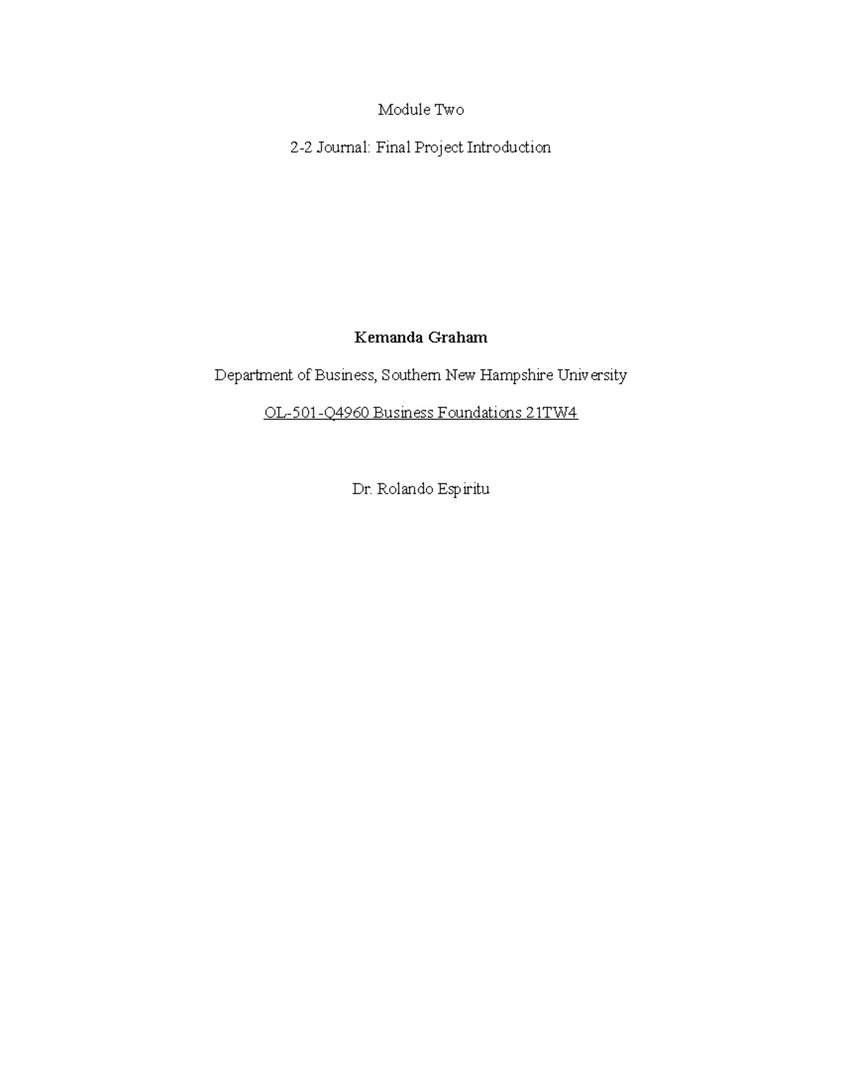 2-2 Journal- Final Project Introduction - Module Two 2-2 Journal: Final ...