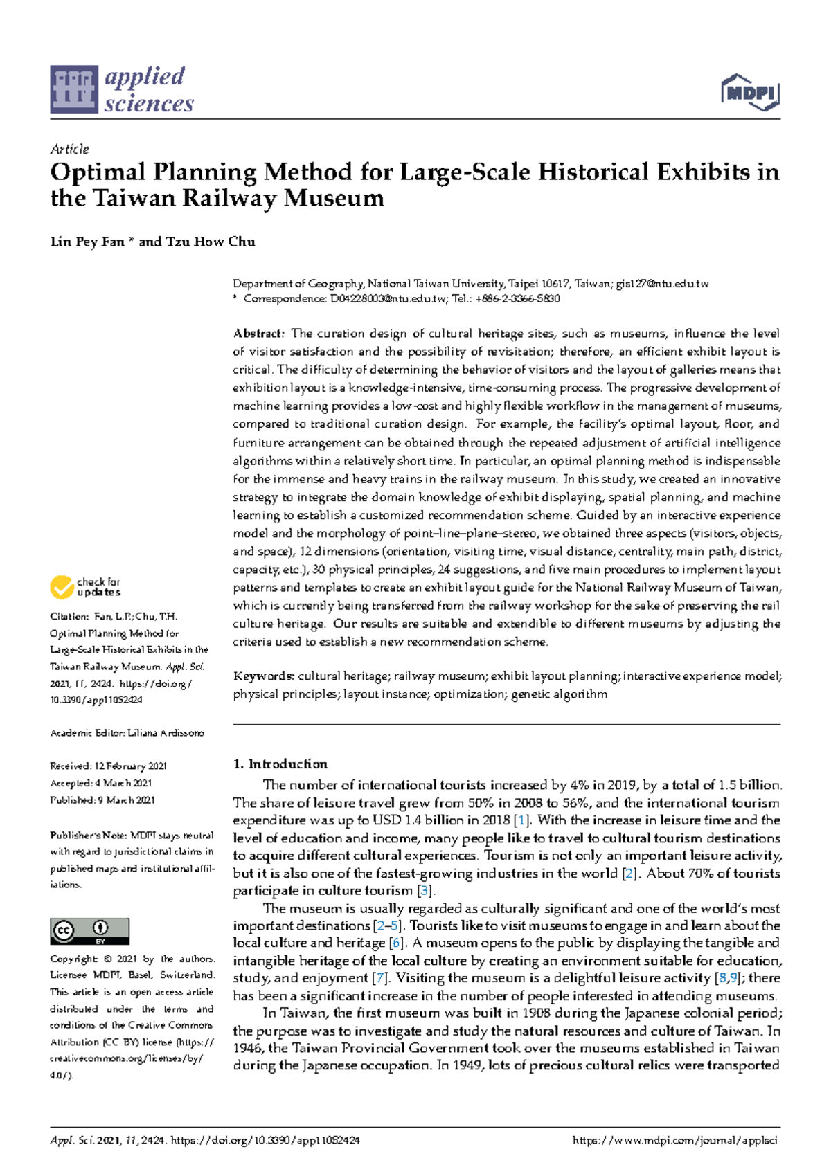 Applsci 11 02424 v2 - facility layout - applied sciences Article ...