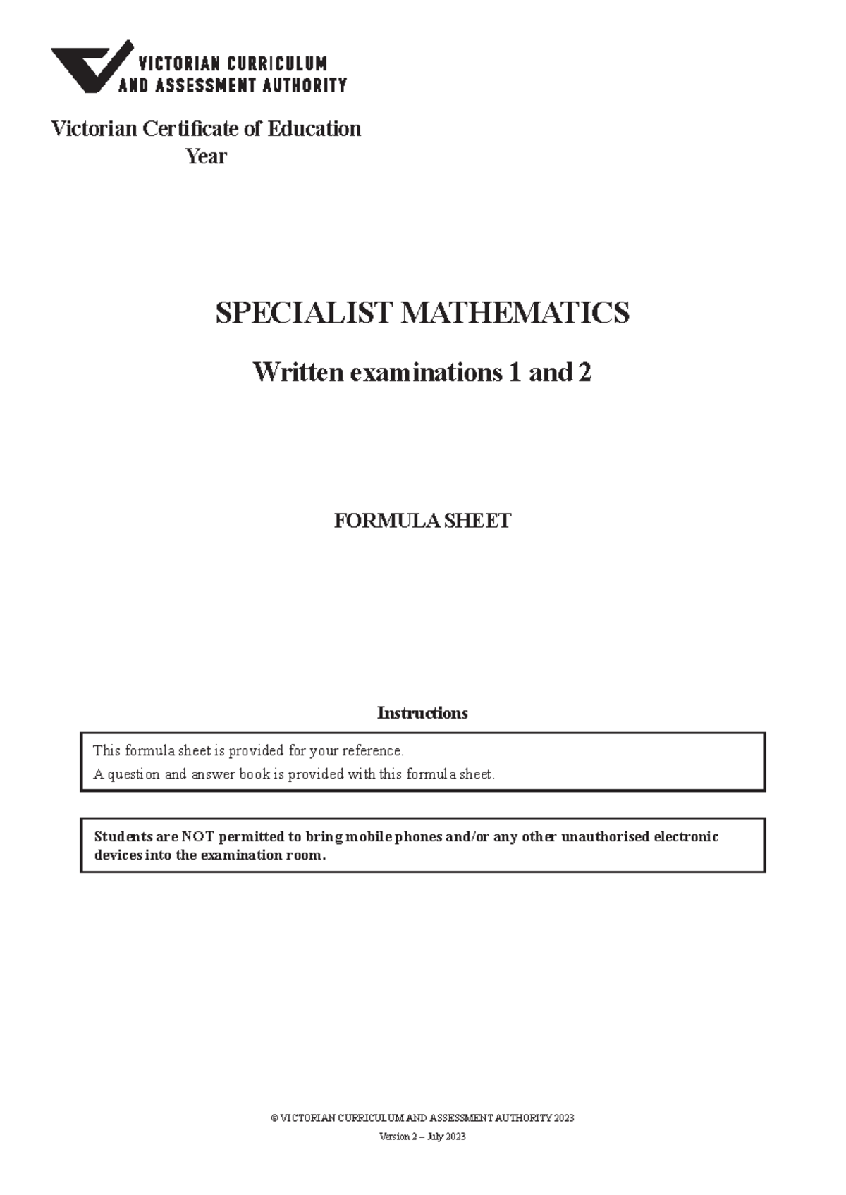 Specmaths-formula-w - formula sheet - SPECIALIST MATHEMATICS Written ...