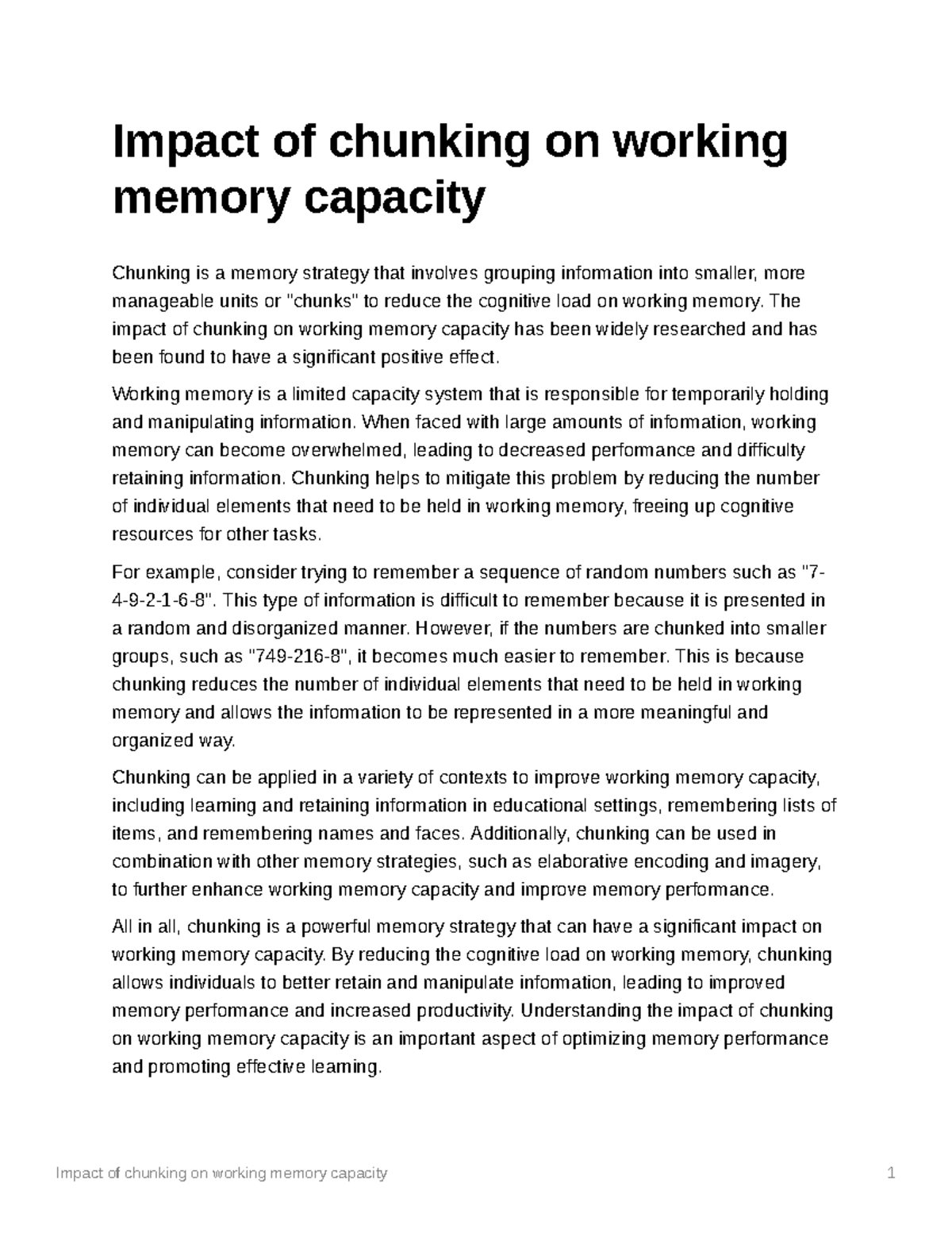 Impact of chunking on working memory capacity - The impact of chunking on working memory ...