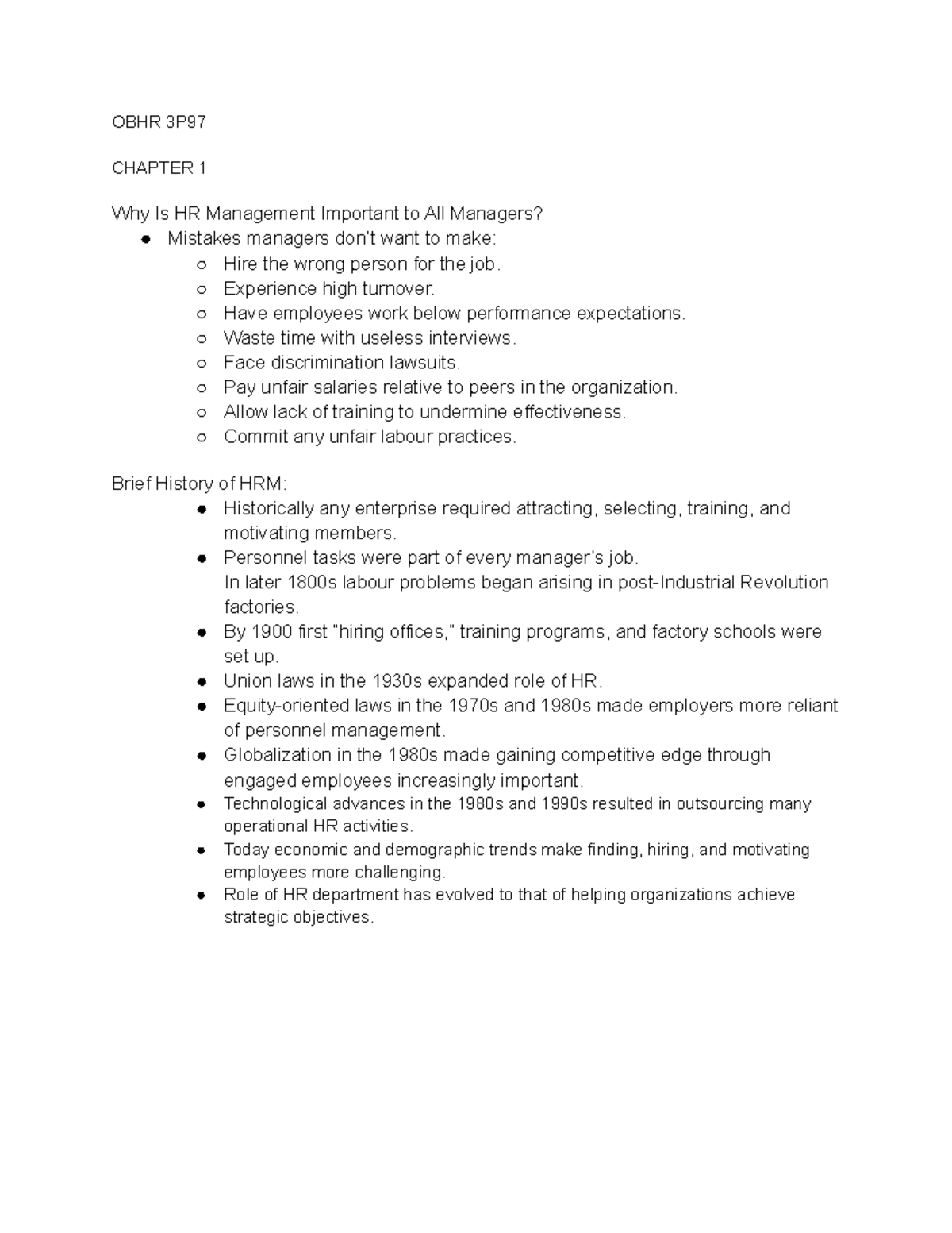 OBHR 3P97 chapter 1 - OBHR 3P CHAPTER 1 Why Is HR Management Important ...