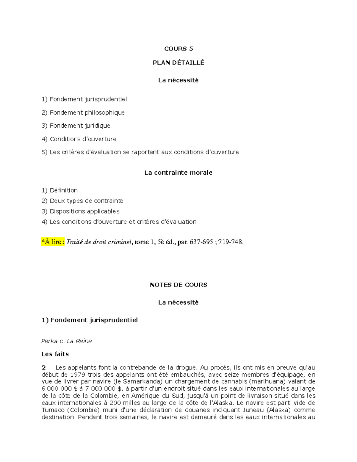 Cours 5 DRT 1505- Droit pénal 1 Hugues parent UDEM - COURS 5 PLAN ...