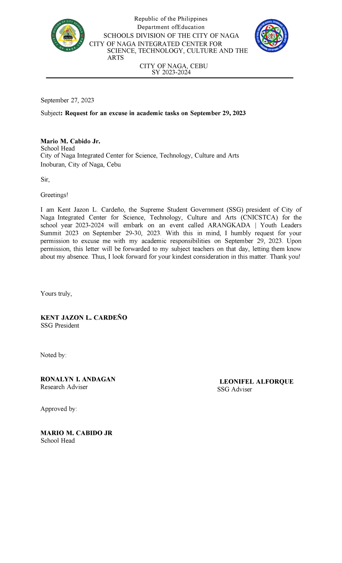 Excuse Letter format - Hxuxnsnsksksne - Republic of the Philippines ...