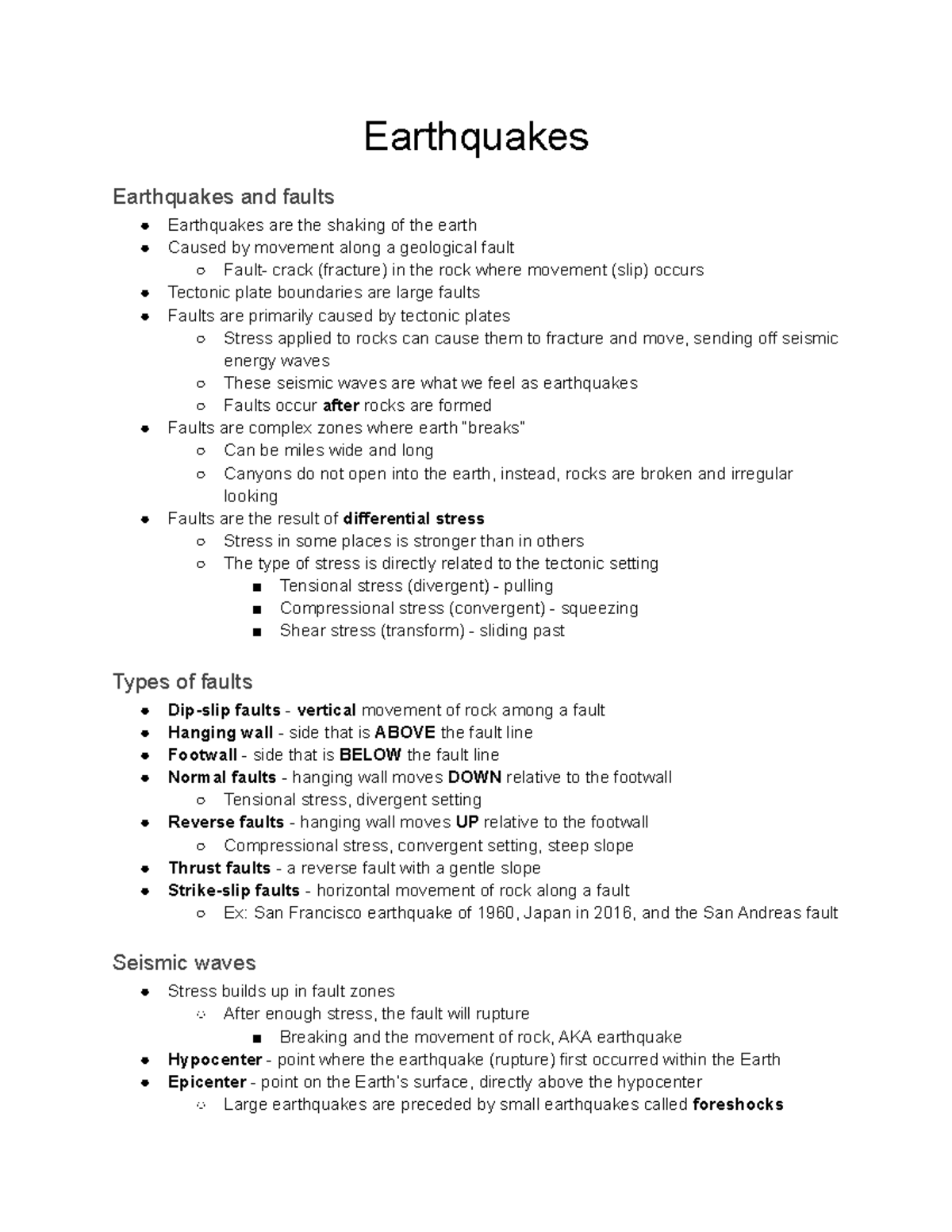 Earthquakes - Earthquake notes - Earthquakes Earthquakes and faults ...