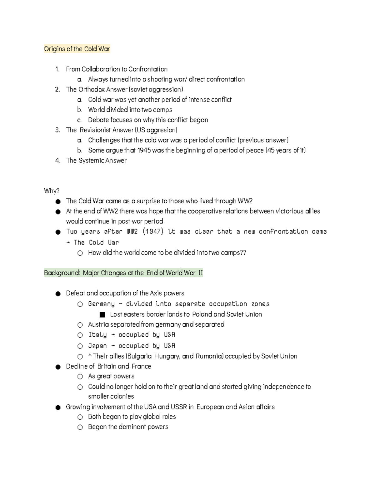 Origins of the Cold War - Lecture notes POLI 12 - Intro/Political ...