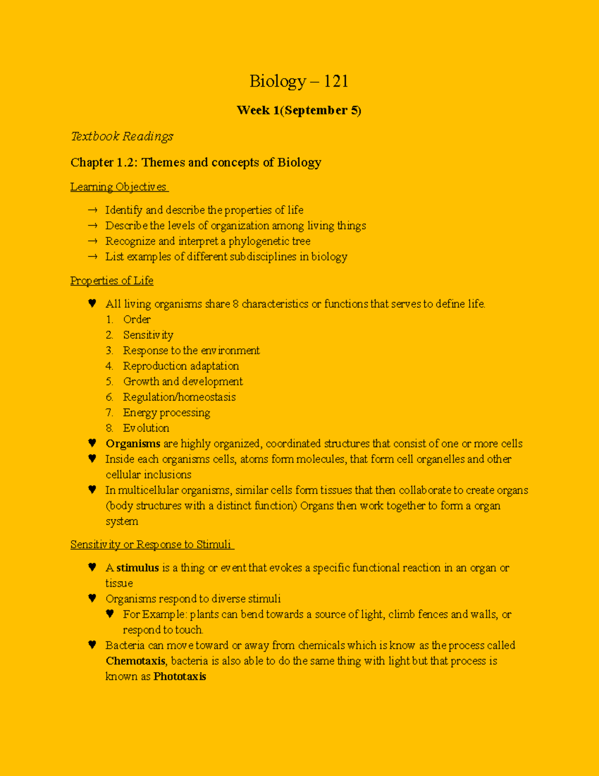 Week 1 Bio-121 Notes - Summary Biology 2e - Biology – 121 Week 1 ...